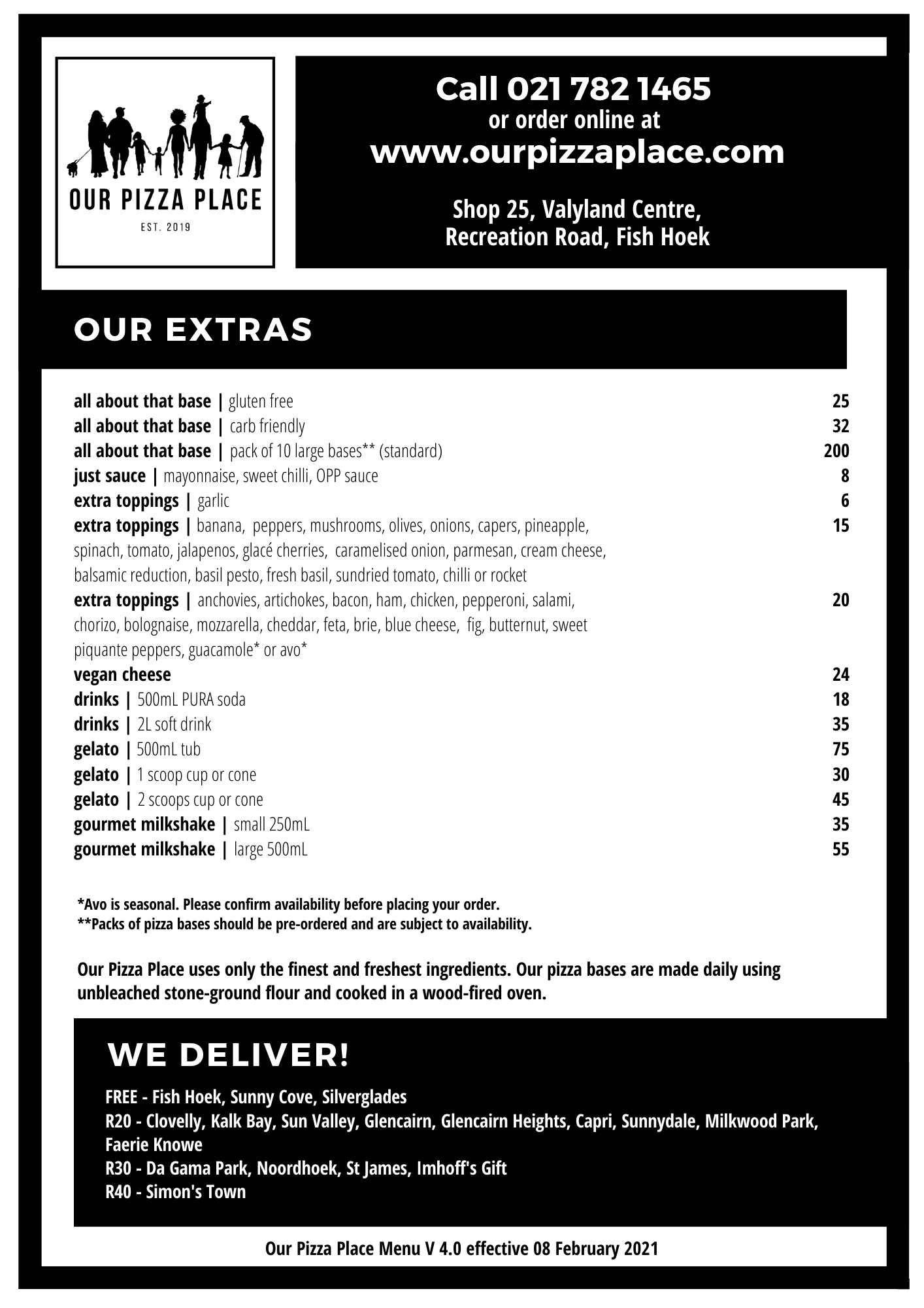 Our Menu – Our Pizza Place Constantiaberg